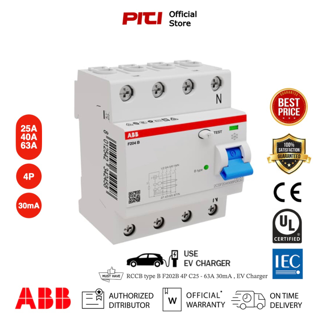 ABB RCCB F204B 63A 4P Type B 63/0.03 อุปกรณ์ป้องกันไฟรั่ว ไฟดูด ติดตั้ง ...