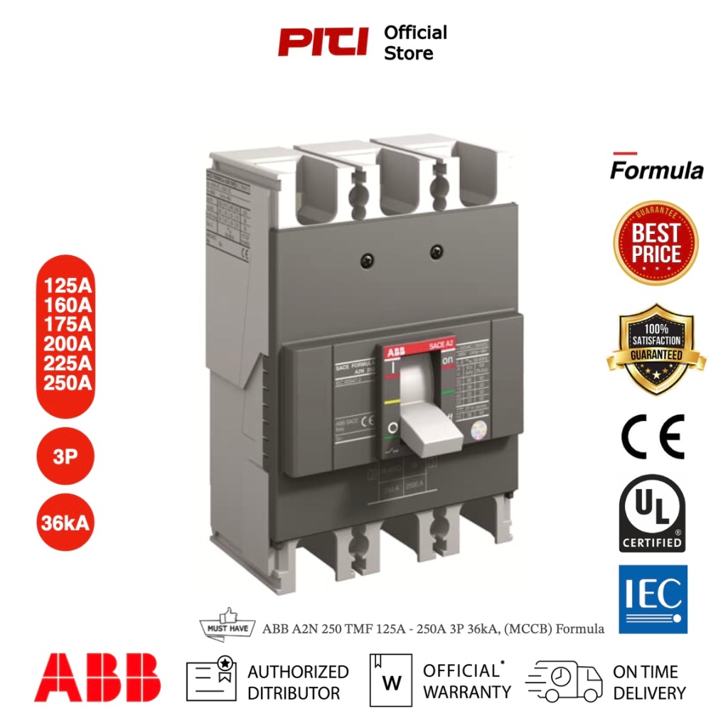 ABB MCCB A2N 250 TMF 250A 3P (36kA) Formula Series เบรกเกอร์ Breaker ใช้เป็นเมนเบรกเกอร์สำหรับไฟ ...