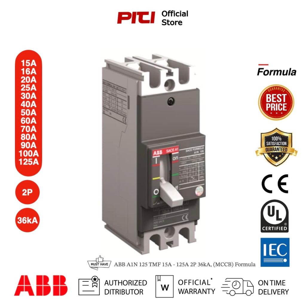 ABB MCCB A1N 125 TMF 30A 2P (30kA) Formula Series เบรกเกอร์ Moulded Case Circuit Breaker ...