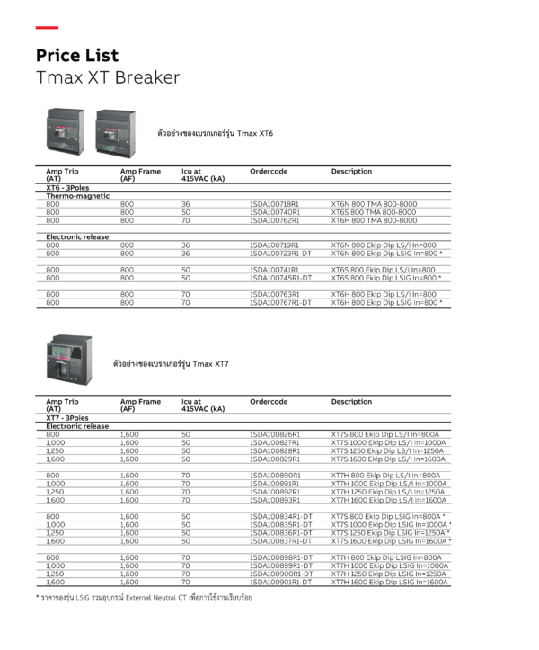 ABB เบรกเกอร์ Tmax XT6N 800 Ekip Dip LSIG In=800A 3P (36kA) Breaker Moulded Case Circuit Breaker ...