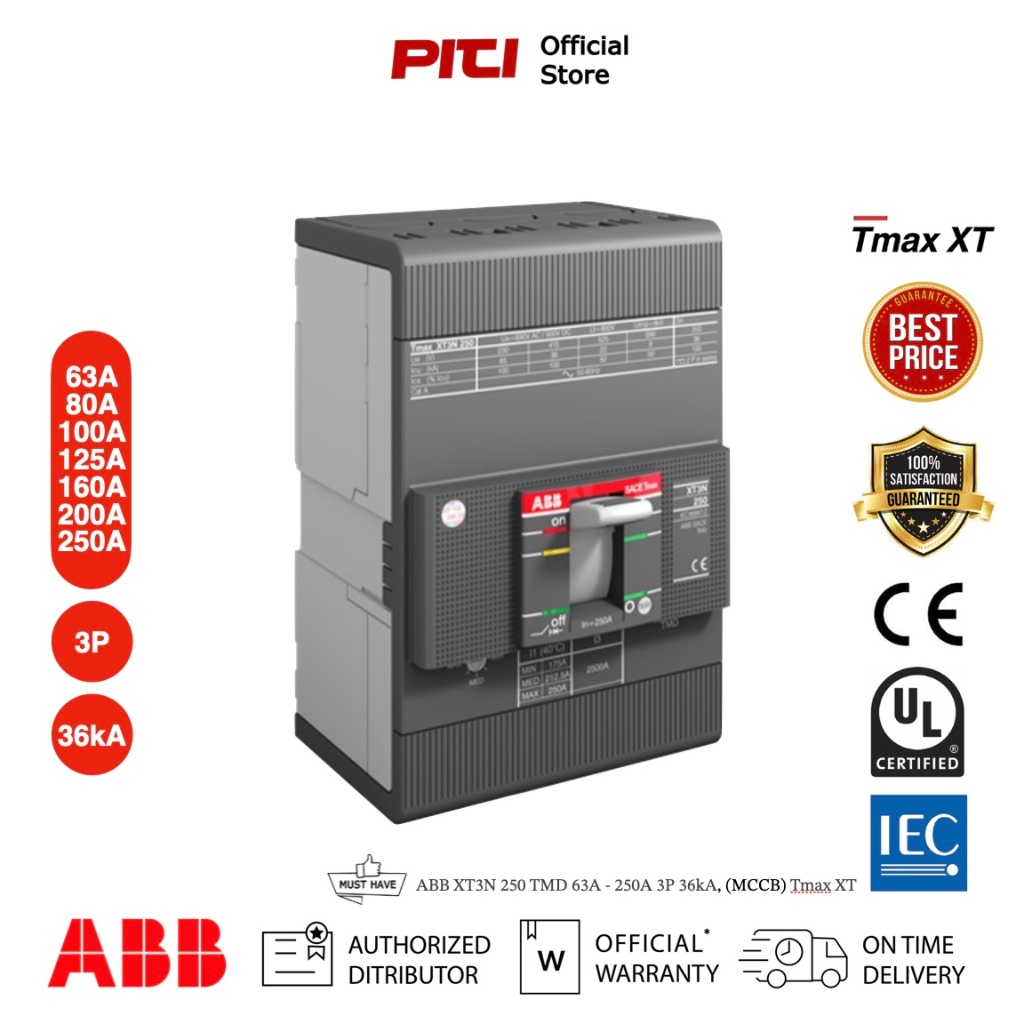 ABB เบรกเกอร์ Tmax XT3N 250 TMD 250-2500 3P (36kA) 250A Breaker Moulded ...