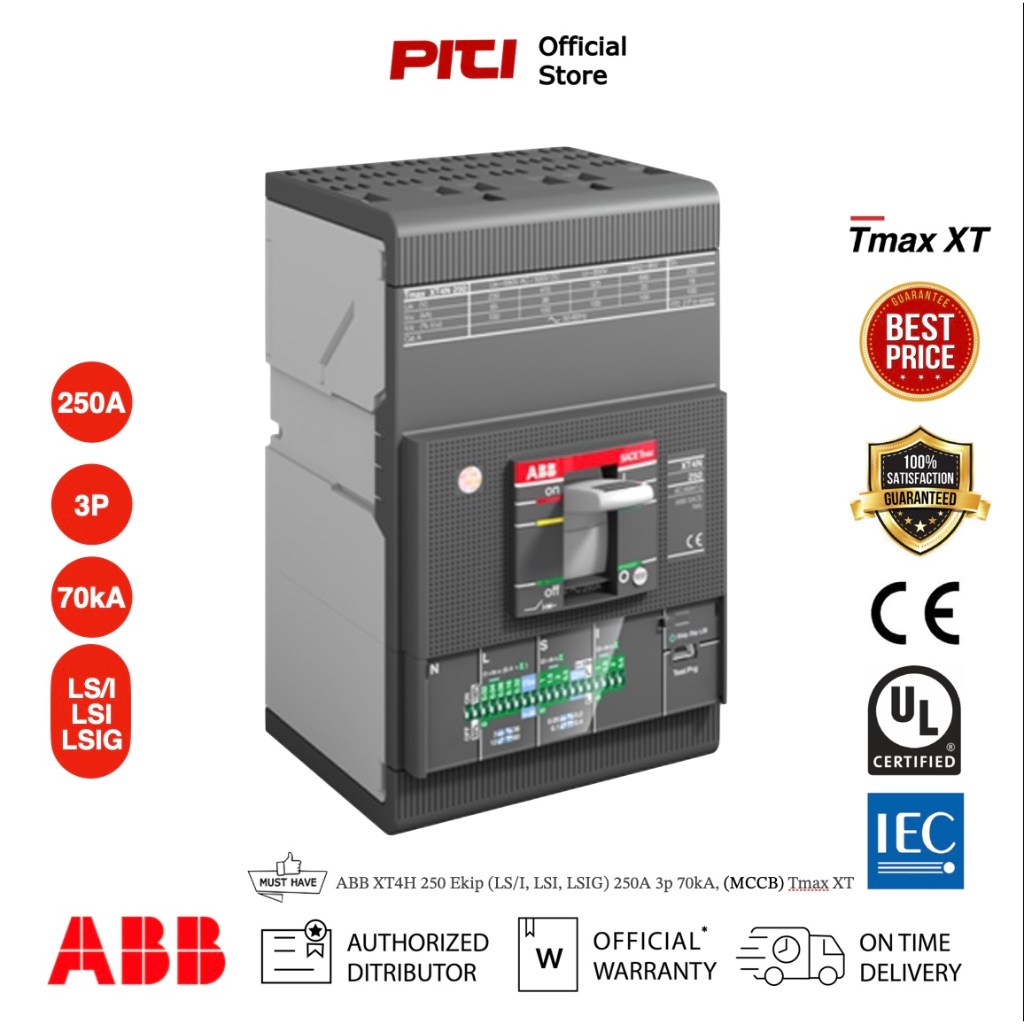 ABB เบรกเกอร์ Tmax XT4H 250 Ekip Dip LSIG In=250A 3P (70kA) Breaker Moulded Case Circuit Breaker ...