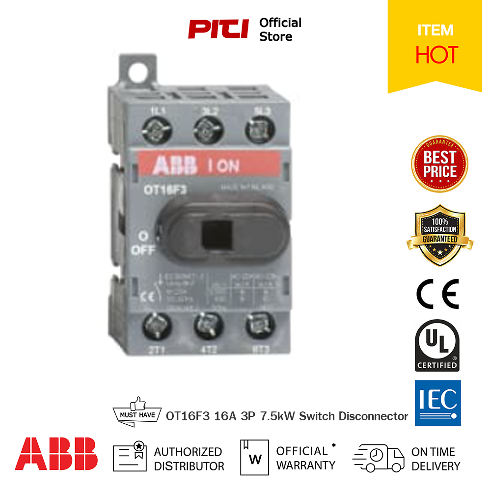 ABB OT16F3 16A 3P 7.5kW Switch Disconnector OT Base and Din-rail mounting ติดตั้งโดยยึดกับฐาน ...