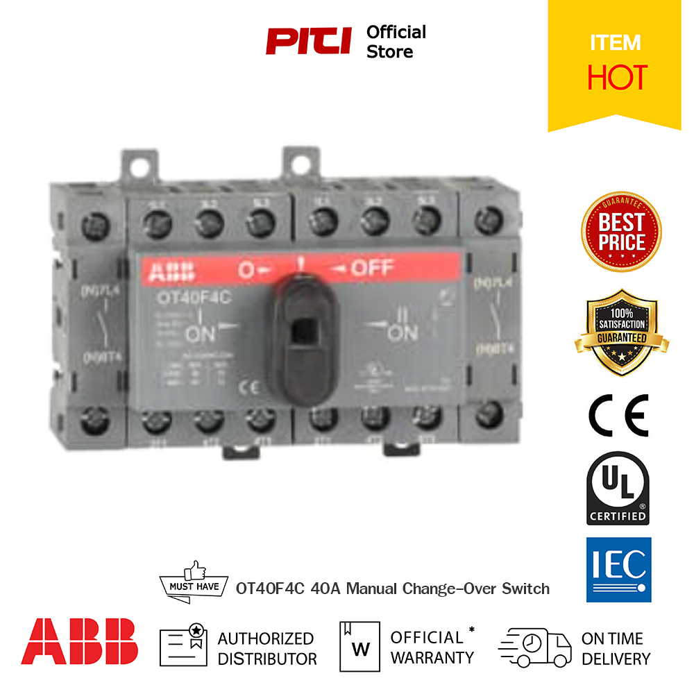 ABB OT40F4C 40A 4P 11kW Manual change over switches (ON-OFF-ON) สวิตซ์สลับแหล่งจ่ายไฟฟ้า 2 แหล่ง ...