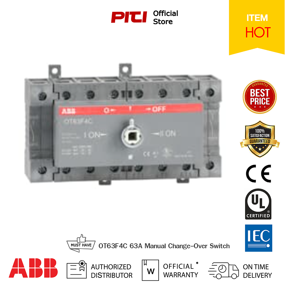 ABB OT63F4C 63A 4P 22kW Manual change over switches (ON-OFF-ON) สวิตซ์สลับแหล่งจ่ายไฟฟ้า 2 แหล่ง ...